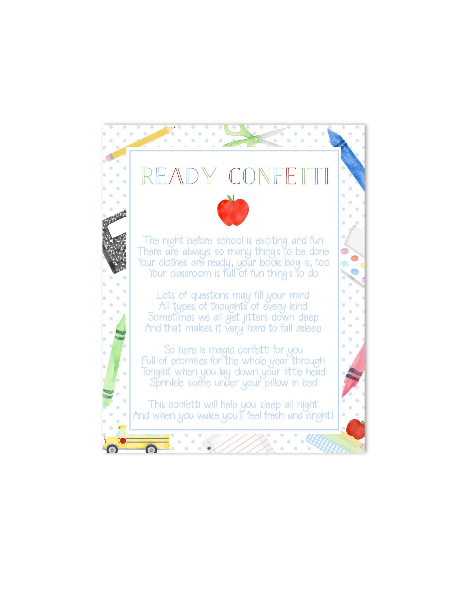 Ready Confetti PRINTABLE First Day of School Jitter - Etsy