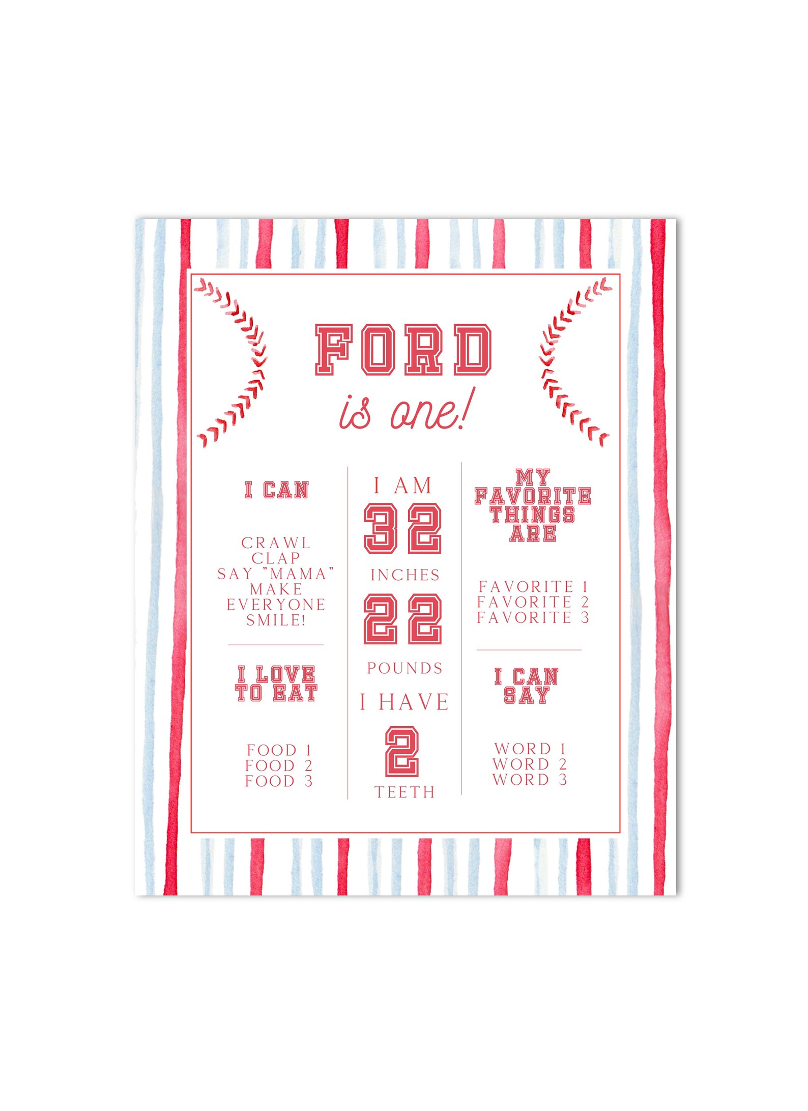 Printable Baseball First Birthday Milestone Sign | 16x20 | Rookie Year ...