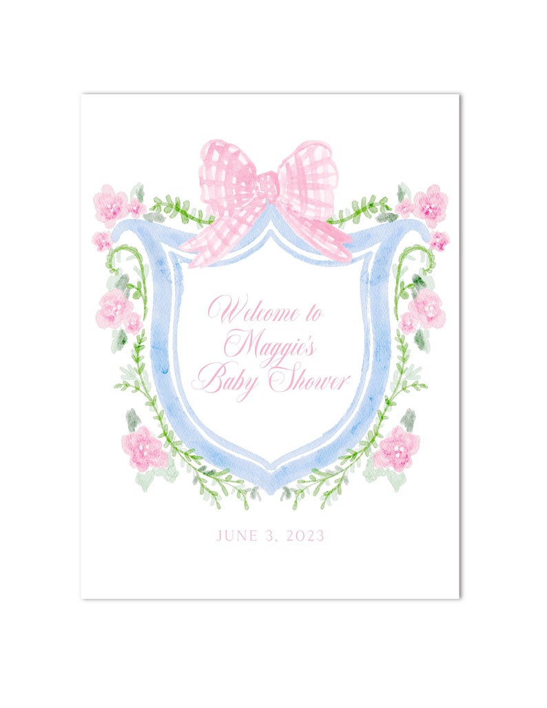 Printable Baby Girl Watercolor Floral Crest Welcome Sign | 18x24 ...
