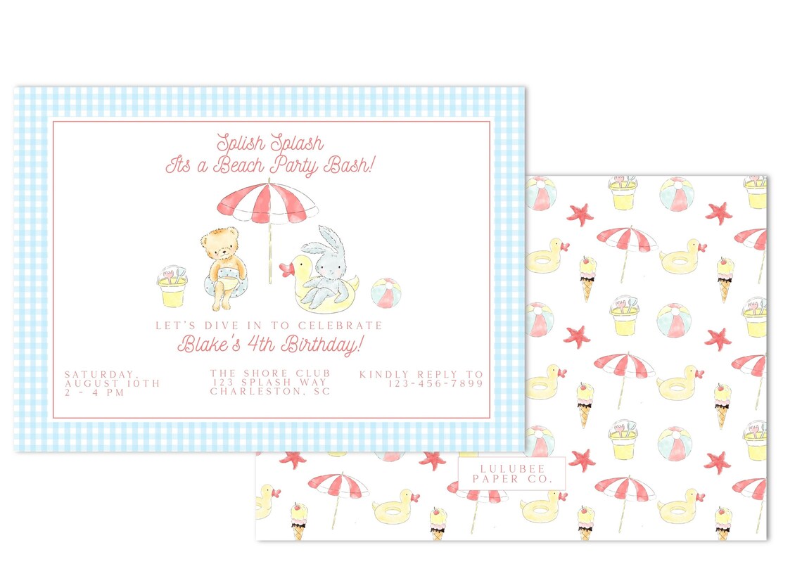 Printable Beach / Pool Birthday Party Invitation | 5x7 | Lets Make a ...