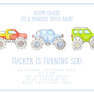 Printable Preppy Monster Truck Birthday Invitation - Boom! Crash ...