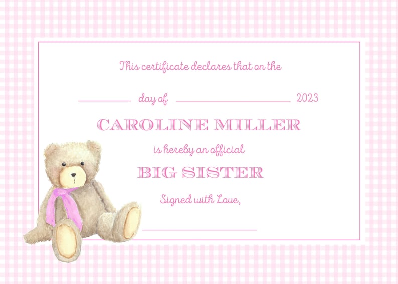 Printable Big Sister Certificate Customizable Big Sister - Etsy