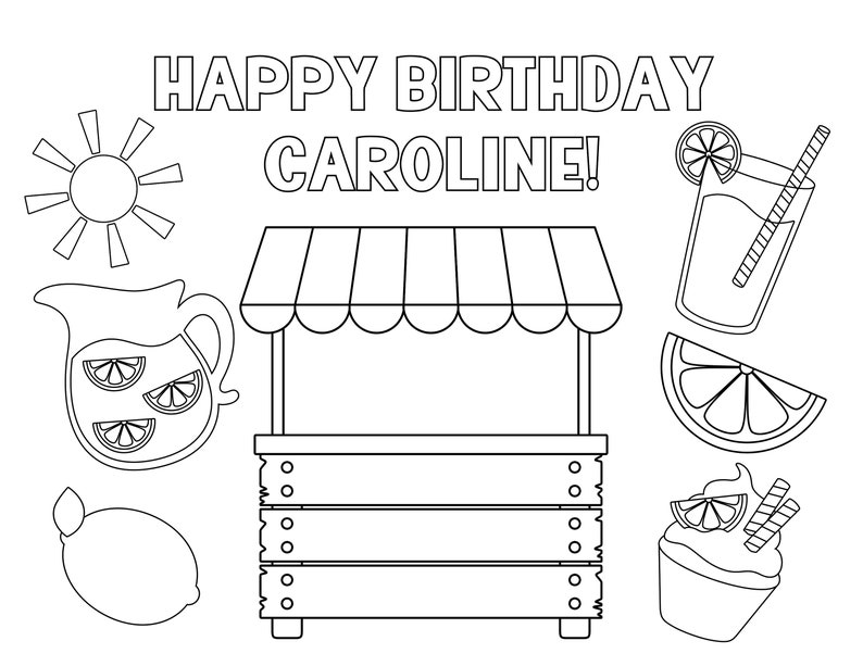 Printable Lemonade Birthday Party Coloring Page Lemonade - Etsy