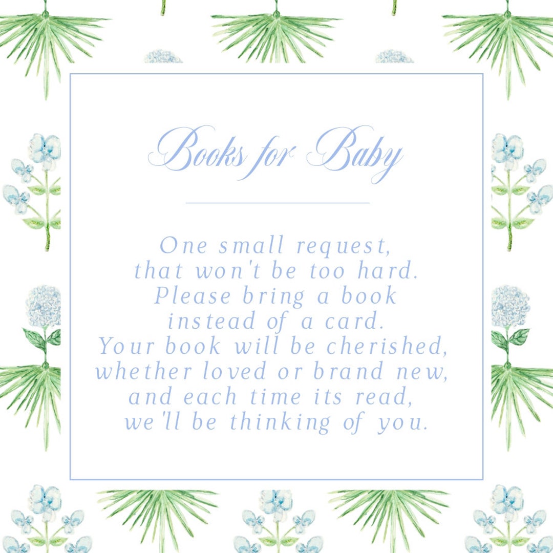 Printable Coastal Baby Shower Books for Baby Insert - Hydrangeas, Palms ...