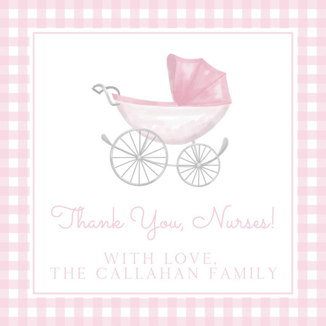 Baby Girl Gift Tag - Pink Carriage - Maternity Nurse Gift Tag - Welcome ...