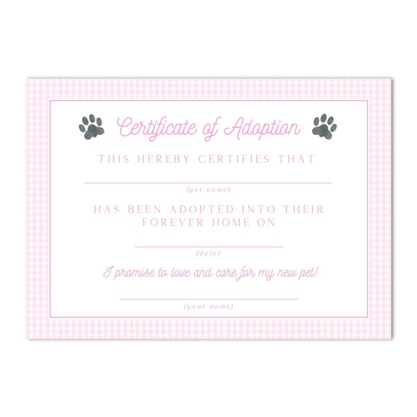 Paw Print Certificate - Etsy