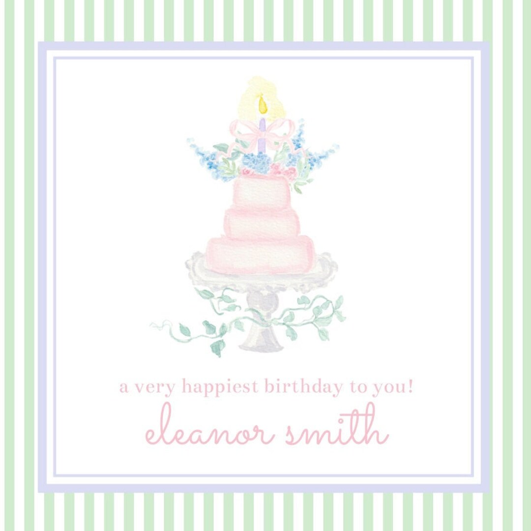 Printable Watercolor Pastel Birthday Gift Tag Classic Pink Floral Cake ...