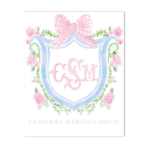 Baby Girl Watercolor Floral Monogram Crest Printable 8x10 - Etsy