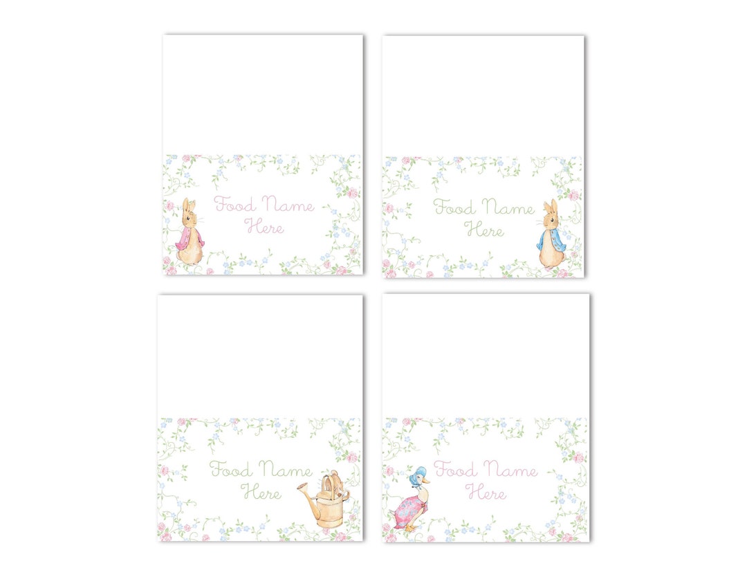 Printable Watercolor Peter Rabbit Tented Cards - Girly Floral Flopsy ...