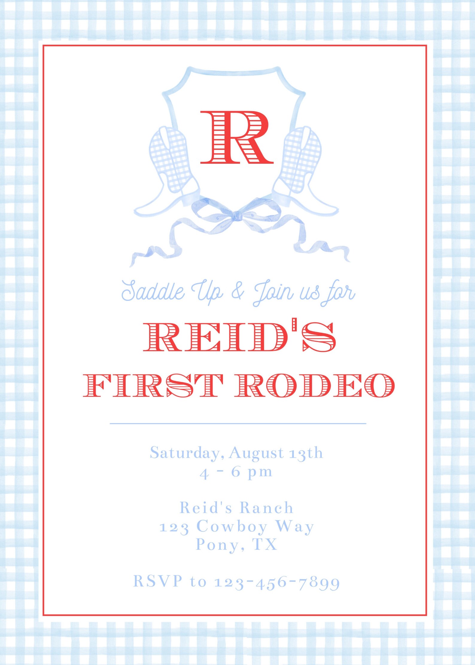 Printable Preppy First Rodeo Birthday Invitation Saddle Up, Cowboy ...