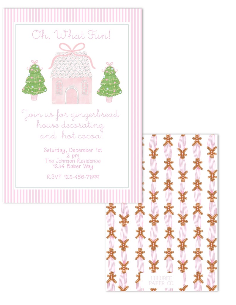 Printable Pink Gingerbread House Party Invitation Preppy - Etsy