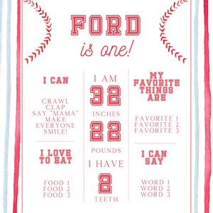 Printable Baseball First Birthday Milestone Sign | 16x20 | Rookie Year ...