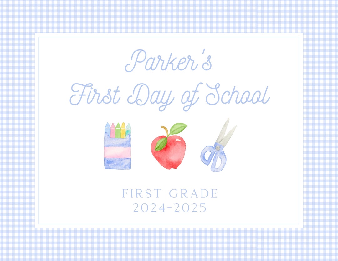 Printable First Day of School Sign - Watercolor Apple Crayons Scissors ...