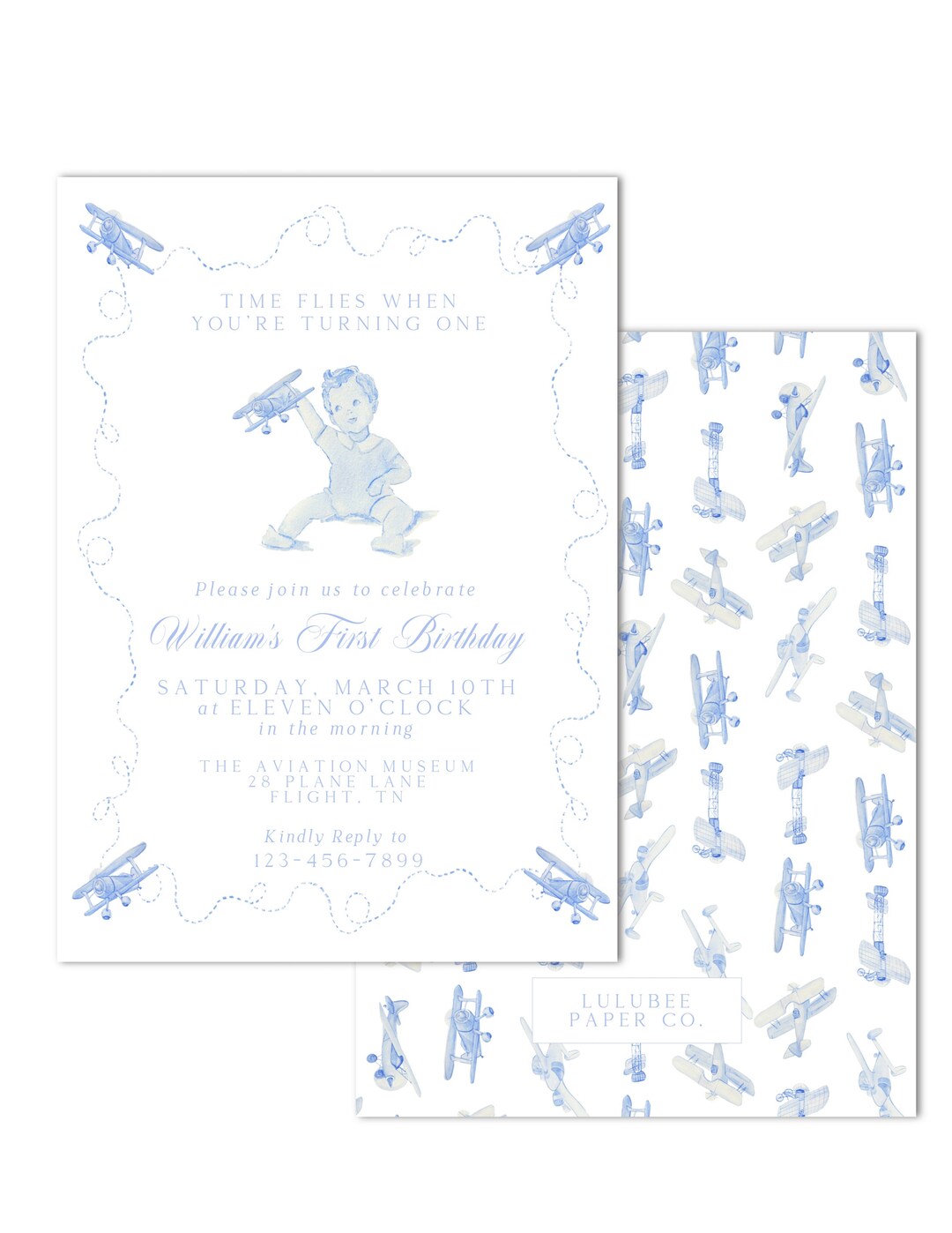 Printable Watercolor Airplane Birthday Invitation | 5x7 | "time Flies ...