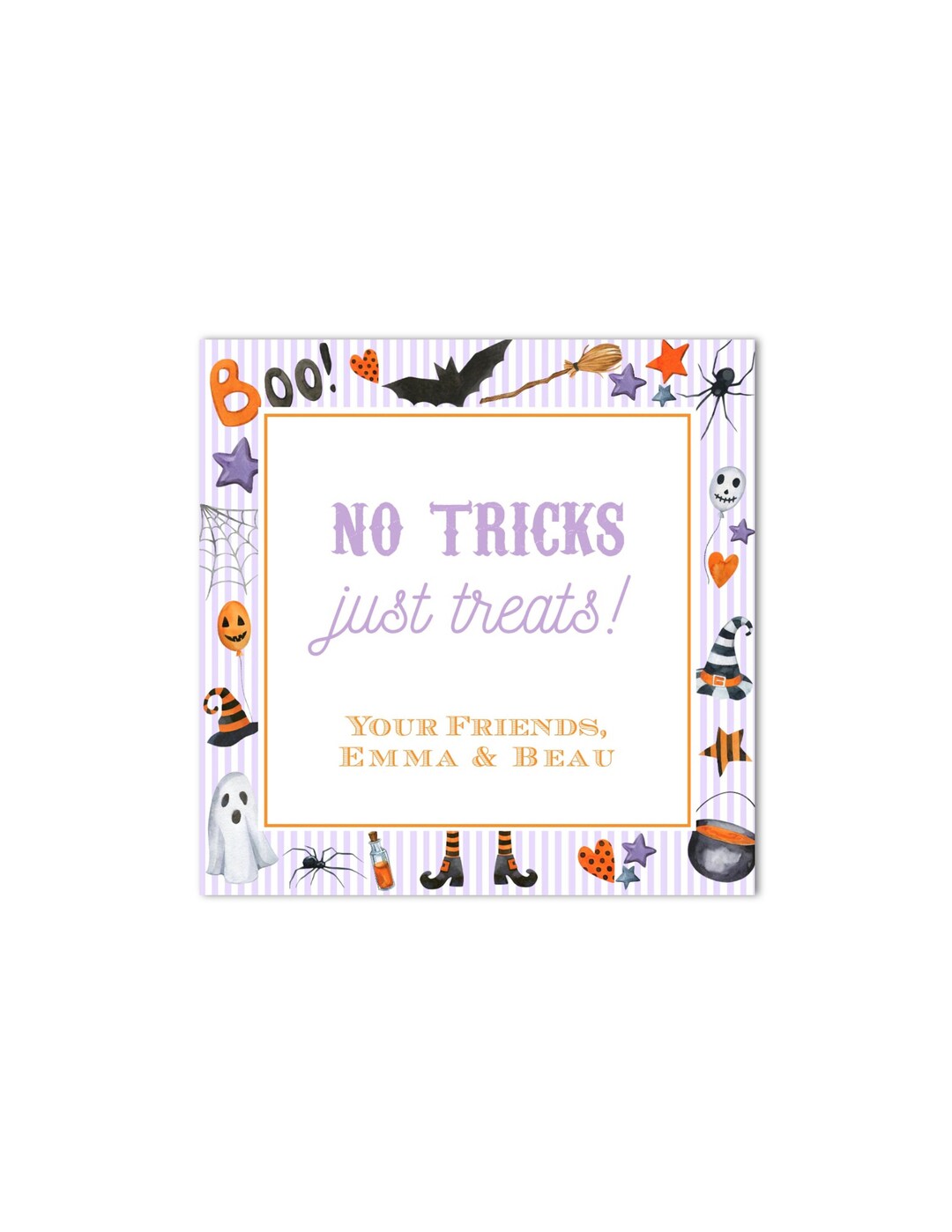 Printable Halloween Gift Tag no Tricks, Just Treats Boo Basket, Preppy ...