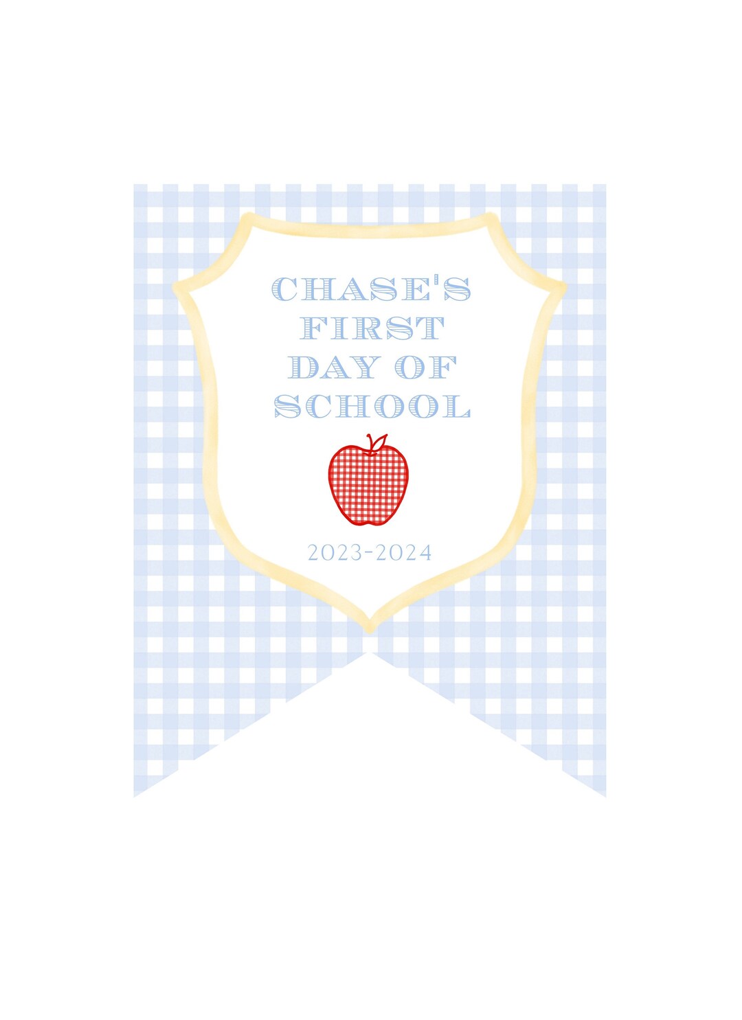 Printable First Day of School Banner - Yellow Crest, Apple W/ Blue ...
