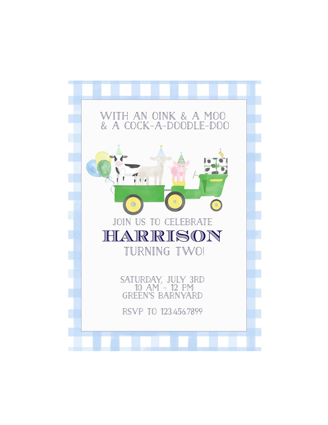 Farm Birthday Party Invitation Oink Moo Cockadoodle Doo - Etsy