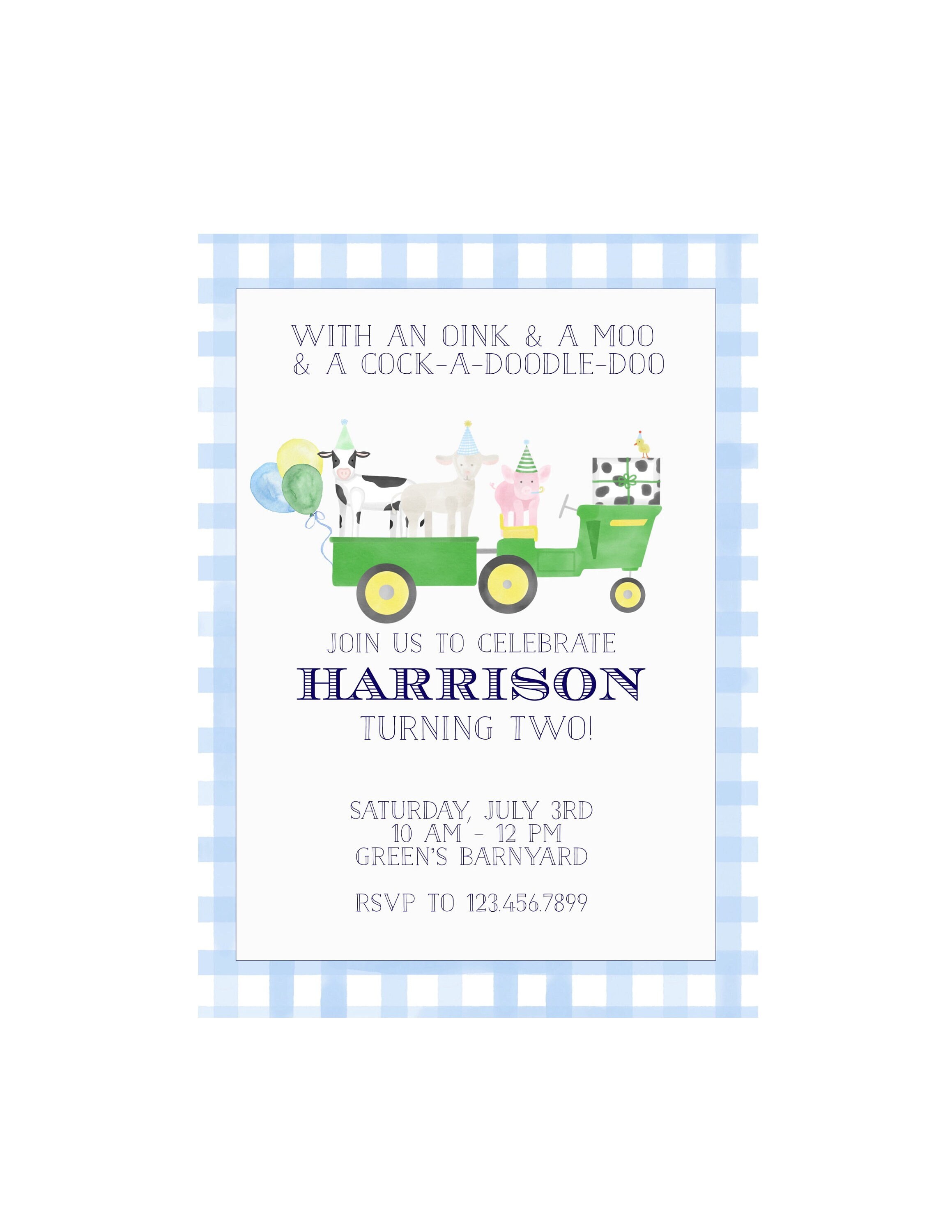 Farm Birthday Party Invitation Oink Moo Cockadoodle Doo - Etsy