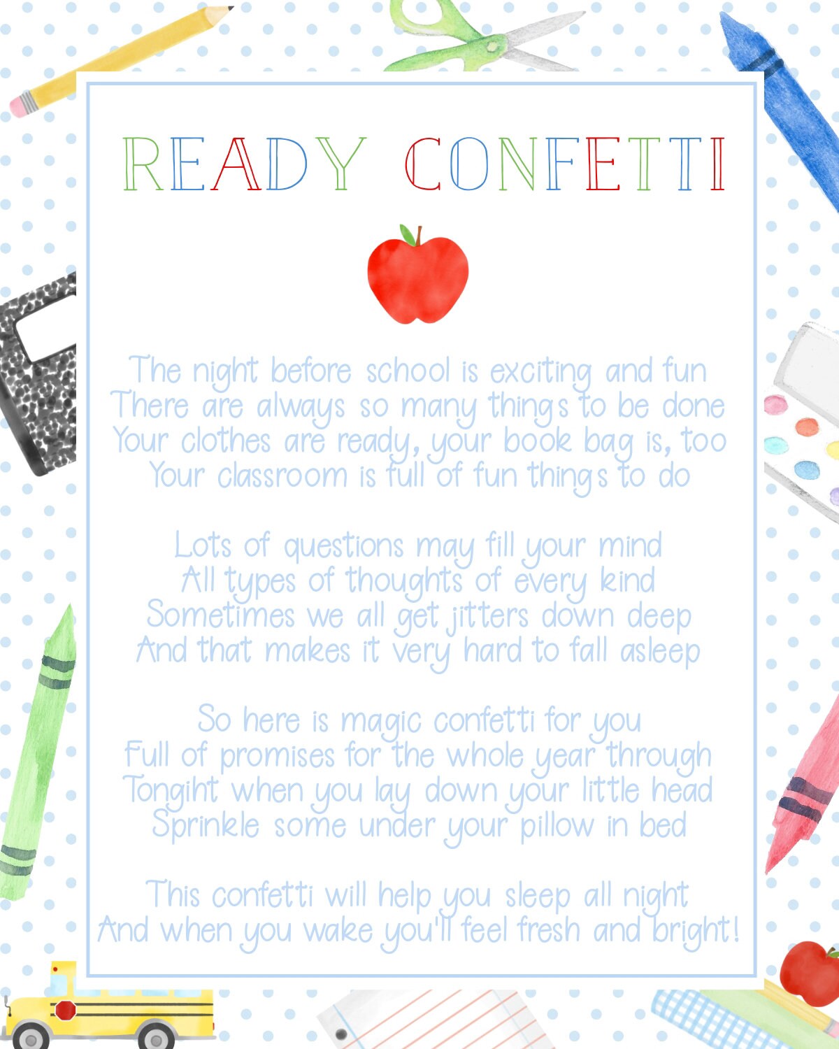 Ready Confetti PRINTABLE First Day of School Jitter - Etsy