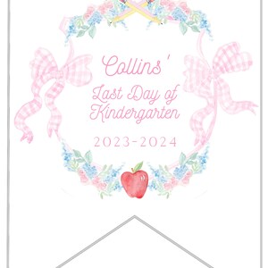 Printable First Day of School Banner - Pink Gingham Bow Crest - Preppy ...