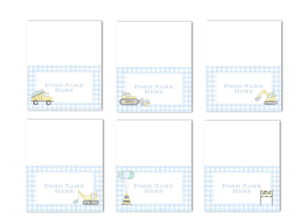 Printable Preppy Construction Birthday Food Tents / Tented Cards - Stop ...