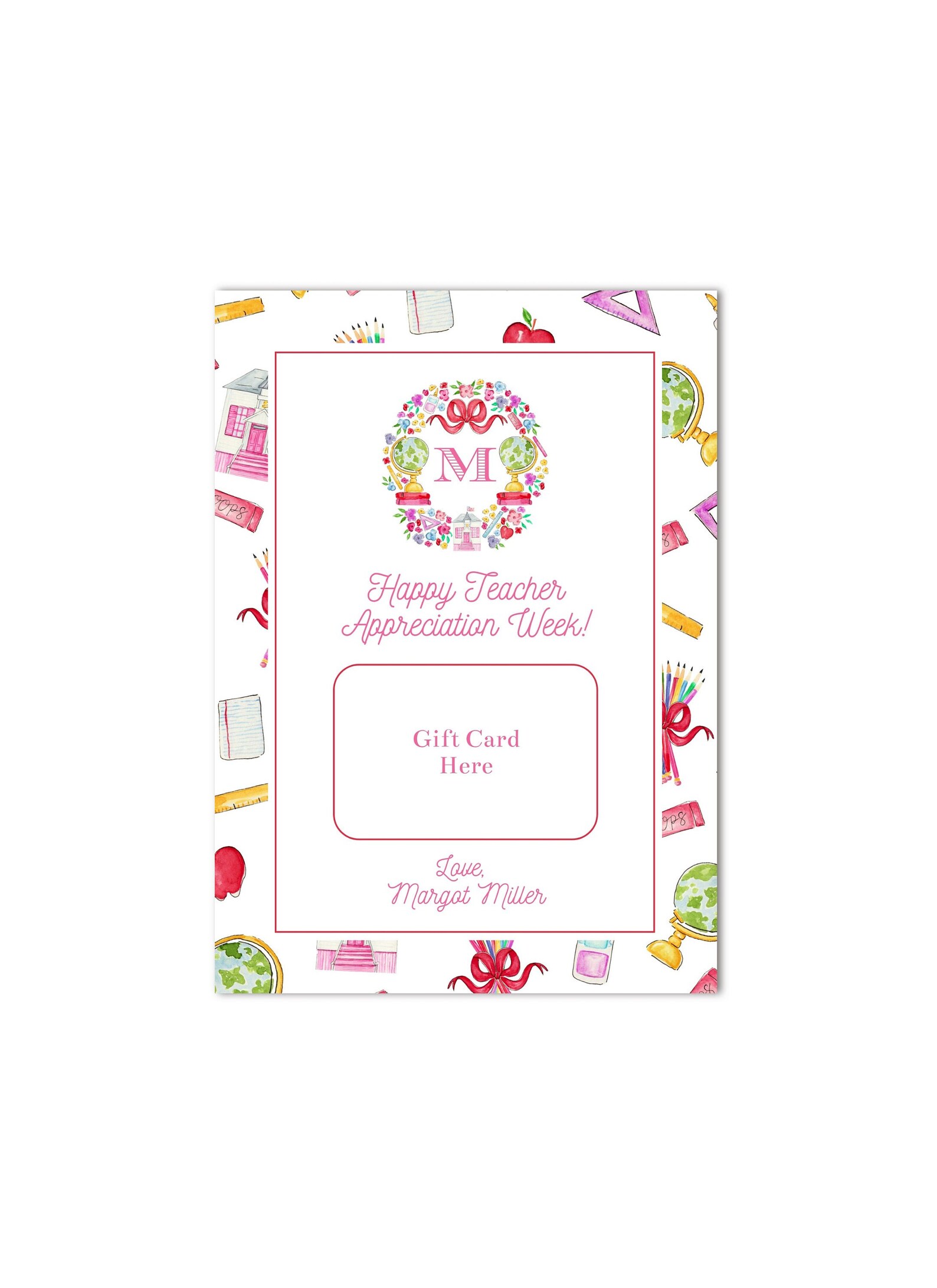 Printable Teacher School Gift Card Holder | 5x7 | Teacher Appreciation ...
