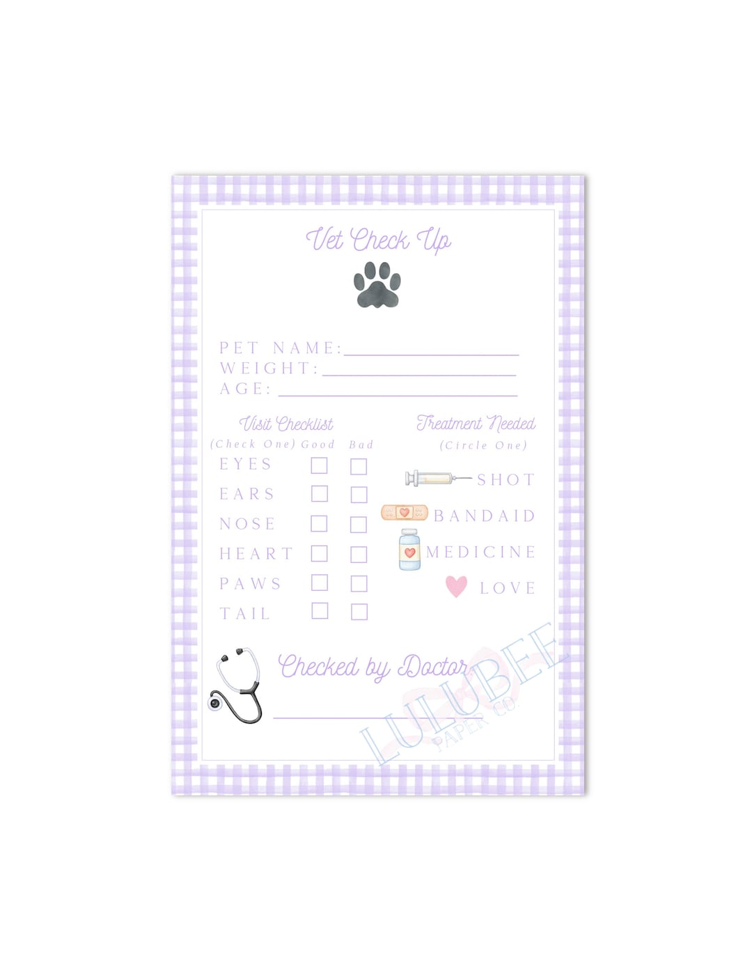Printable Vet / Pet Shop Party Birthday Vet Checklist | 4x6 | Puppy ...