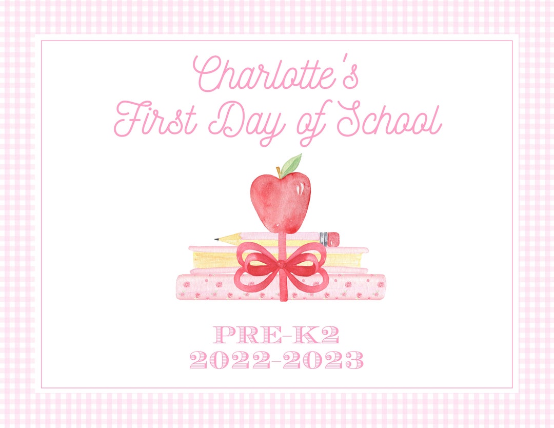 Printable First Day of School Sign - Watercolor Apple Bow Books -girls ...