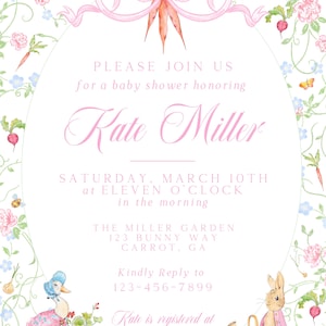 Printable Pink Peter Rabbit Baby Shower Invitation - Mother Goose ...