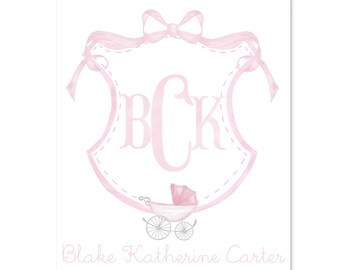 Watercolor Crest Birth Announcement - Etsy