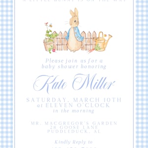 Printable Watercolor Peter Rabbit Baby Shower Invitation | 5x7 | Blue ...