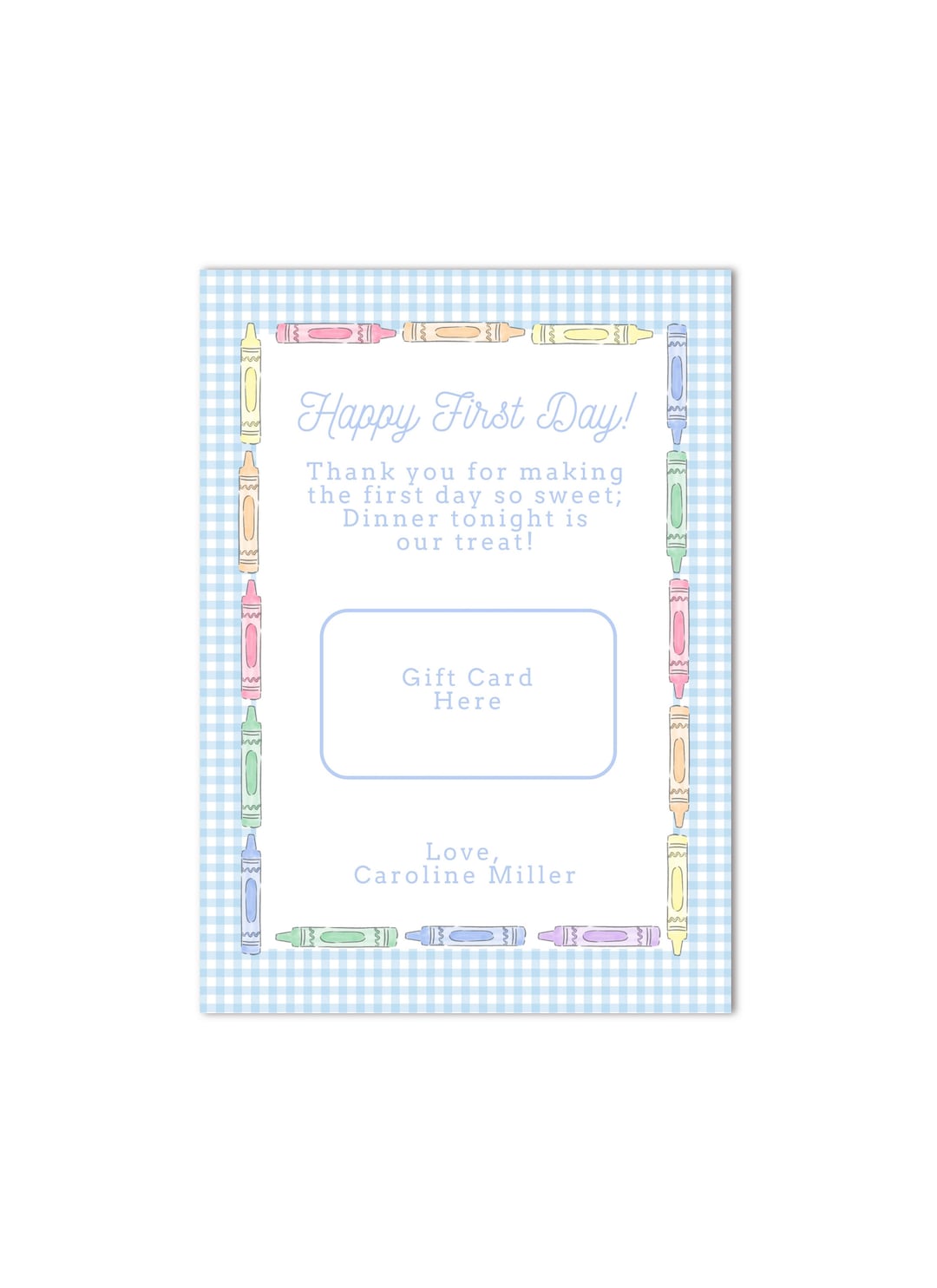 Printable Teacher First Day of School Dinner Gift Card Holder | 5x7 ...