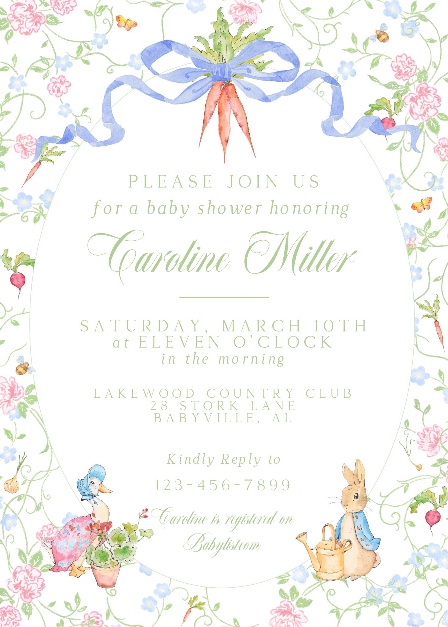 Printable Peter Rabbit Baby Shower Invitation - Gender Neutral, Spring ...