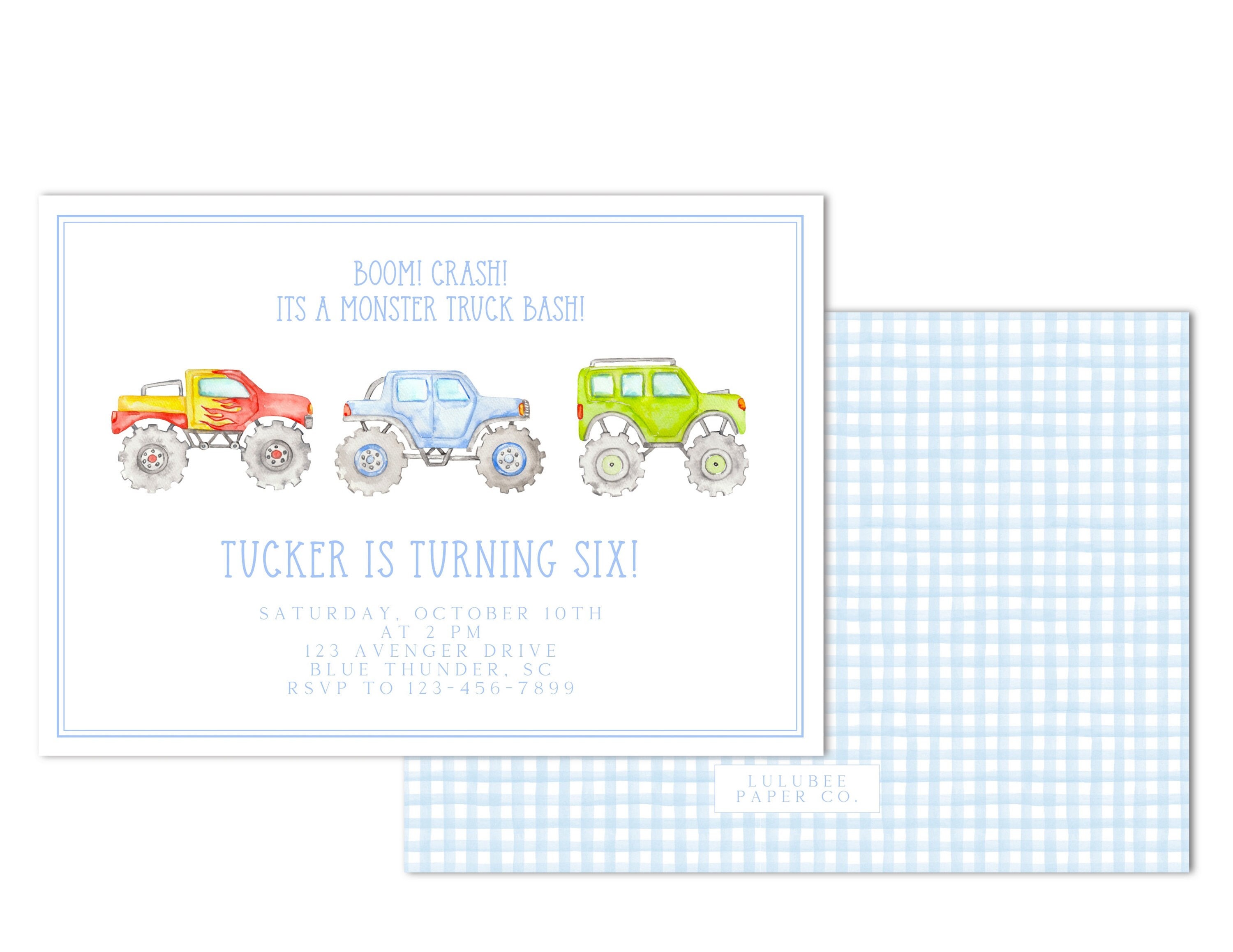 Printable Preppy Monster Truck Birthday Invitation - Boom! Crash ...