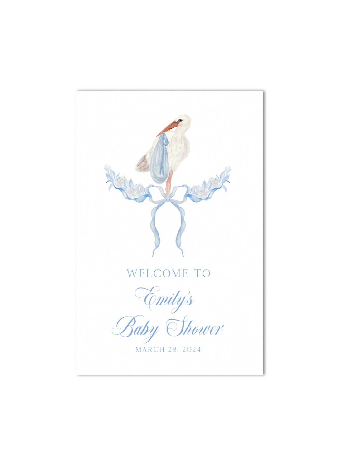Printable 24x36" Blue Stork Baby Shower Welcome Sign | Grandmillenial ...