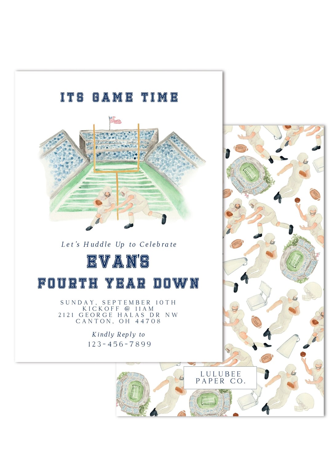 Printable Watercolor Football Birthday Invitation - First Down! Its ...