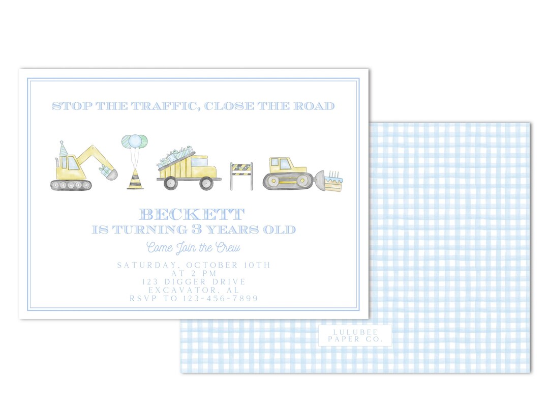 Printable Preppy Construction Birthday Invitation - Stop the Traffic ...