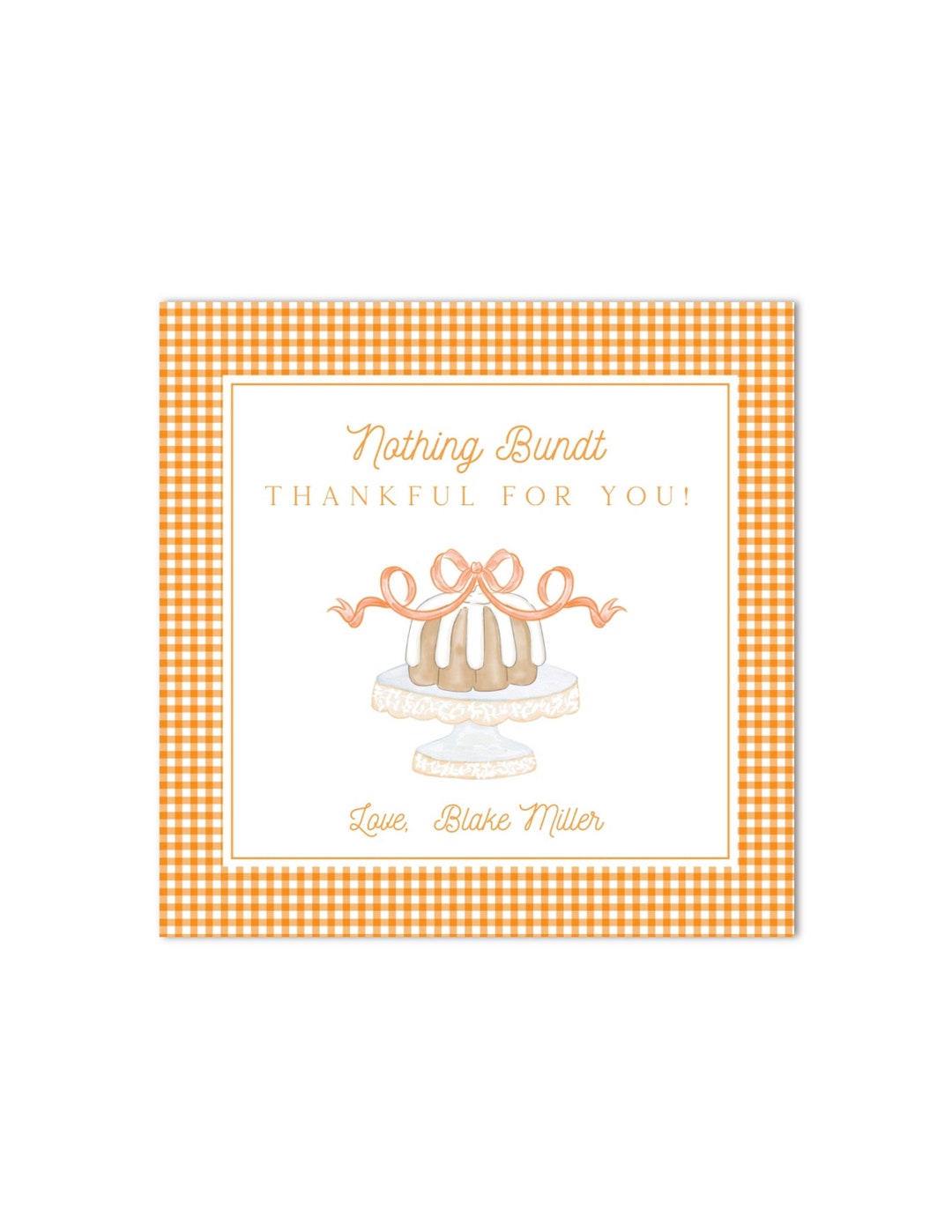 Printable Thanksgiving Bundt Cake Gift Tag | "nothing Bundt Thankful ...