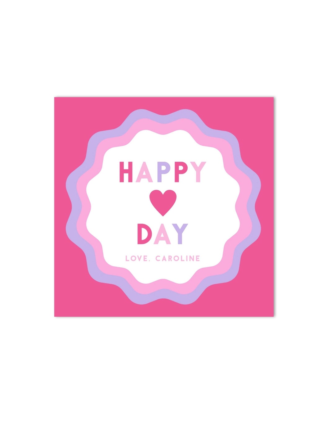 Printable Valentines Wavy Gift Tag happy heart Day Preppy ...