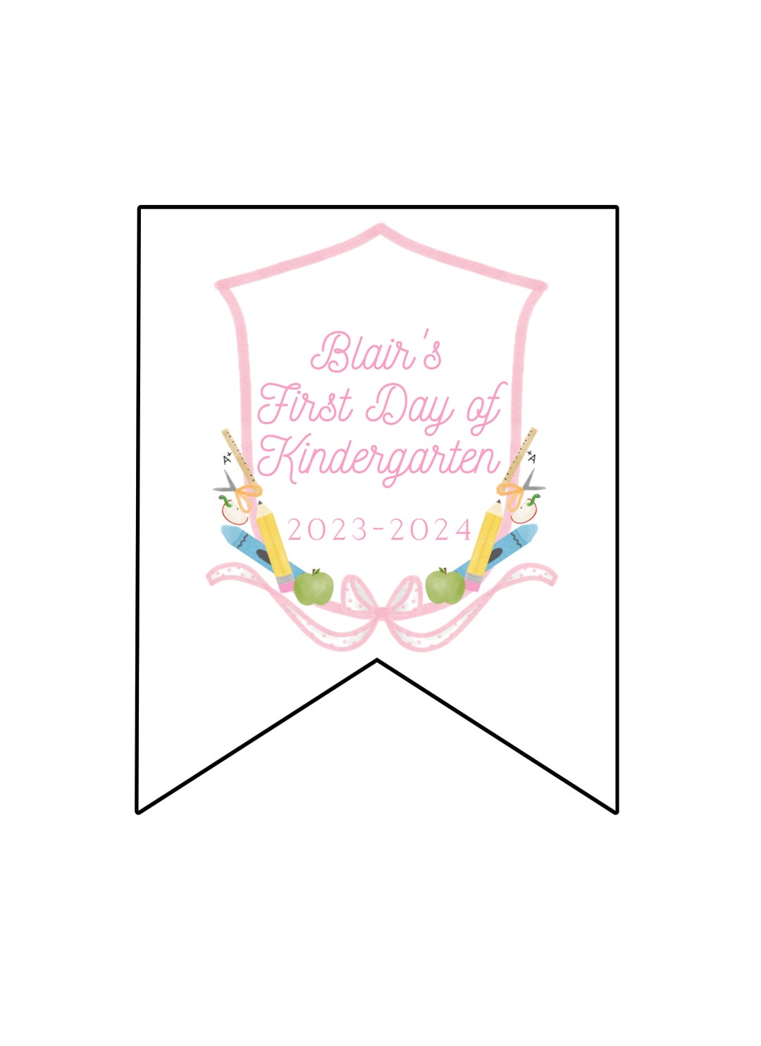 Printable First Day of School Banner - Pink Crest - Preppy Preschool ...
