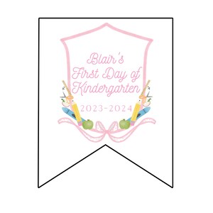 Printable First Day of School Banner - Pink Crest - Preppy Preschool ...