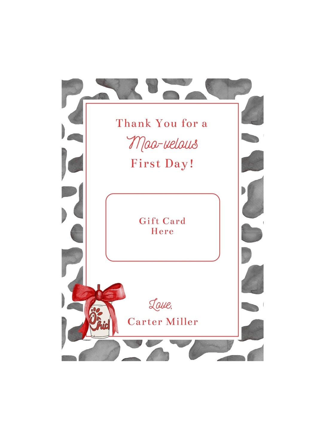 Printable Teacher First Day of School Dinner Gift Card Holder | 5x7 ...