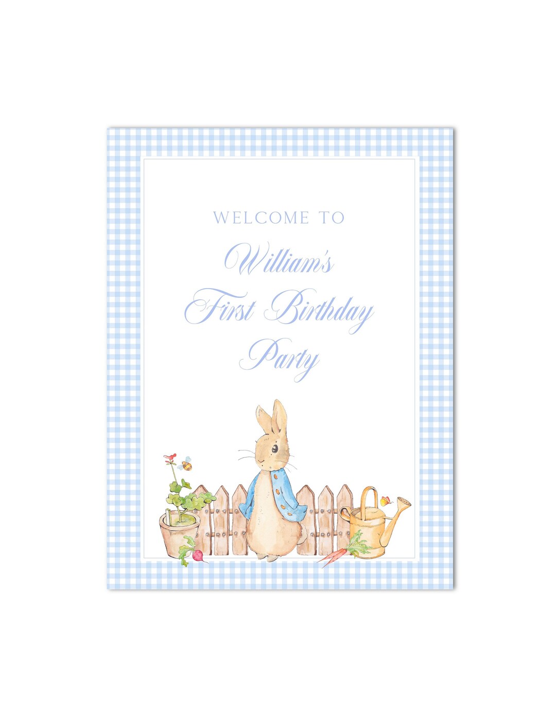 Printable Watercolor Peter Rabbit Welcome Sign | 18x24 | Blue Gingham ...
