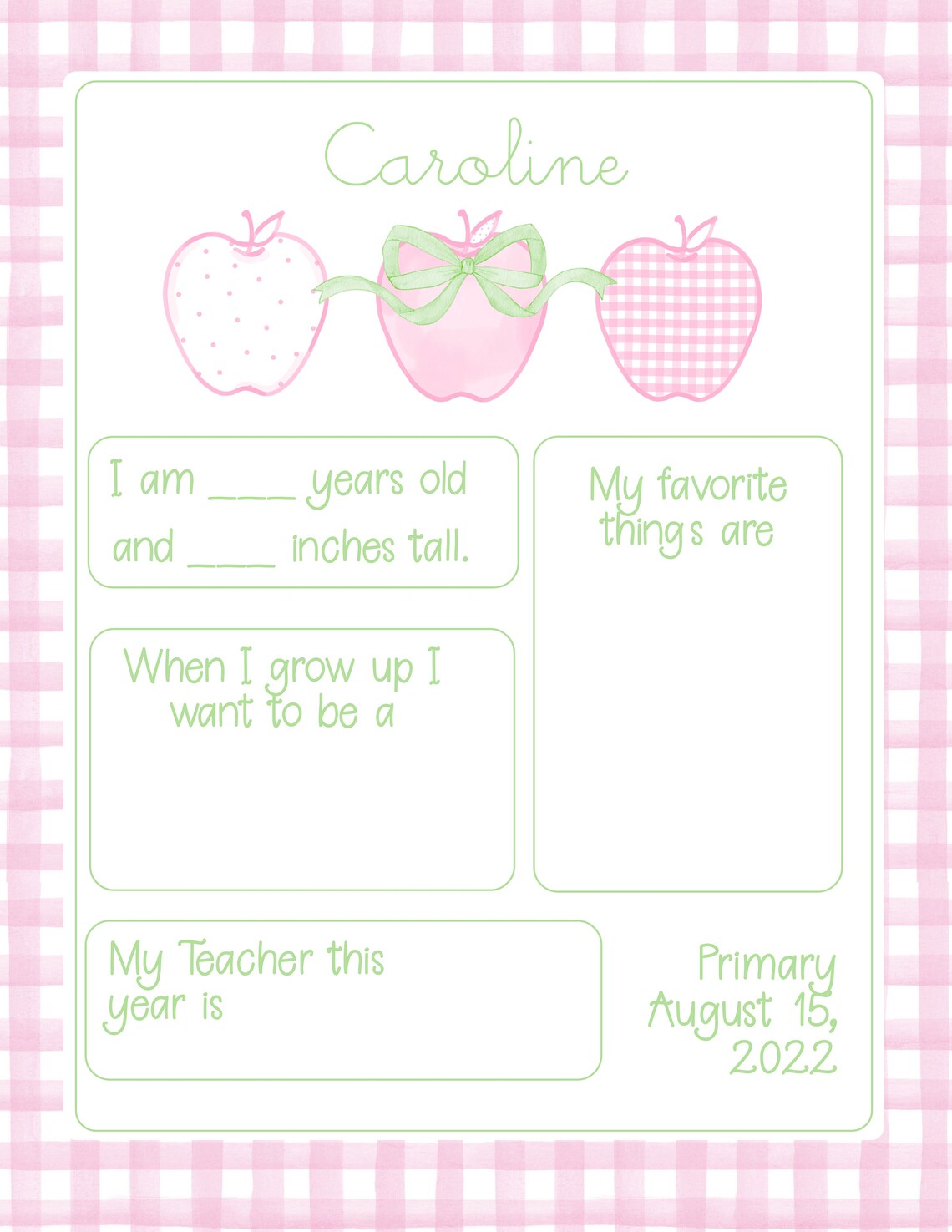 Printable First Day of School About Me Sign Preppy Classic - Etsy