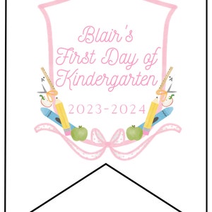 Printable First Day of School Banner - Pink Crest - Preppy Preschool ...
