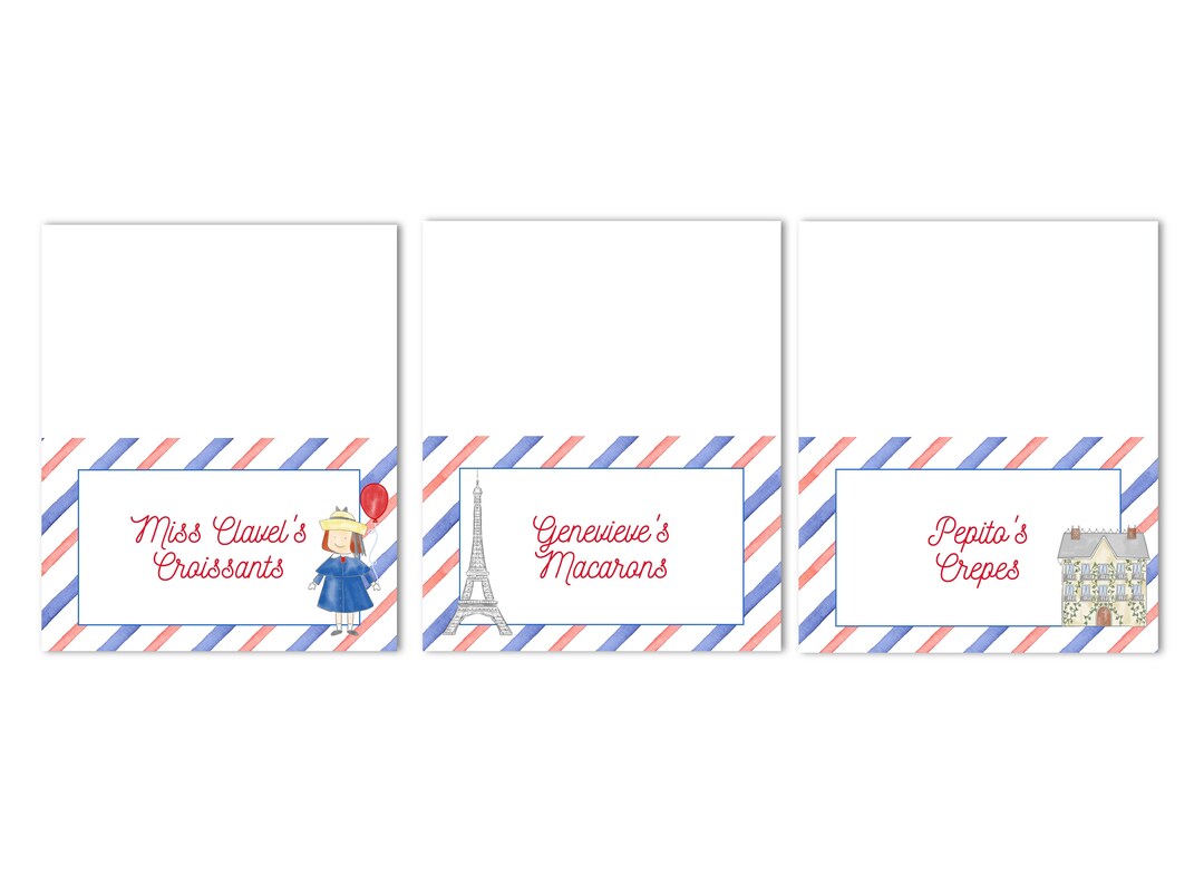 Printable Storybook French Girl Birthday Party Tented Cards - Food ...