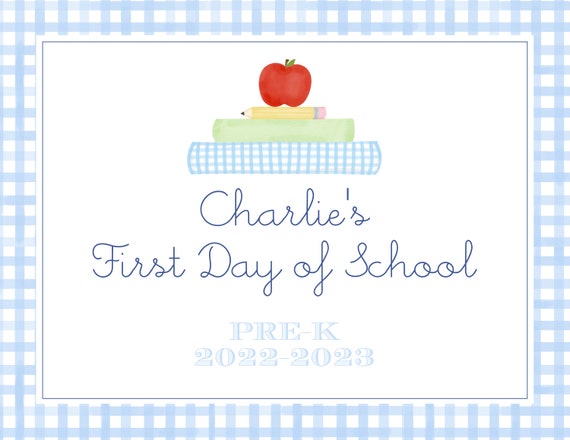 First Day of School Sign Watercolor Books Blue Gingham - Etsy