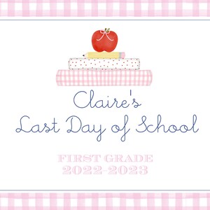 First Day of School Sign - Watercolor Books Pink Gingham - Preppy ...