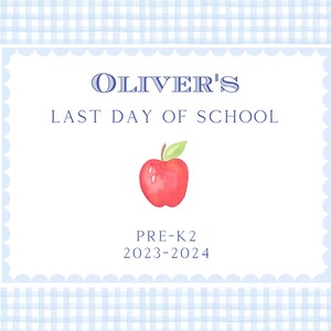 Printable First Day of School Sign - Watercolor Blue Gingham With Apple ...