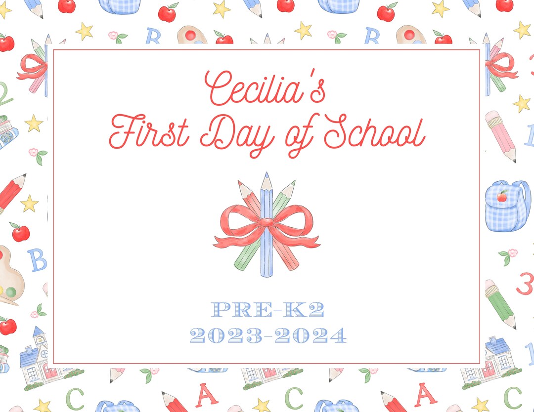 Printable First Day of School Sign - Watercolor Classic School Print W ...